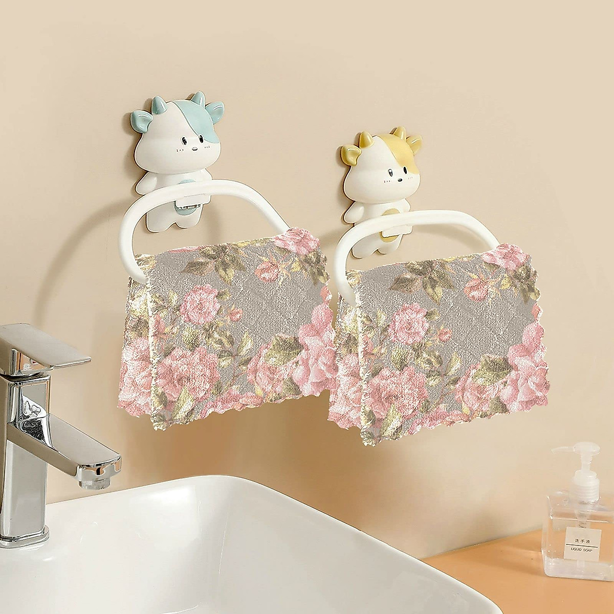 Bolaz Dish Cloths Dish Towels Kitchen Towels 6 Pack Sets Absorbent Retro Pink Rose Flower Soft Decorative Reusable Nonstick Oil Washable