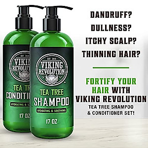 Viking Revolution Tea Tree Shampoo and Conditioner Set - Hydrates, Moisturizes & Soothes Dry and Itchy Scalps - With Natural Tea Tree Oil - 17 oz