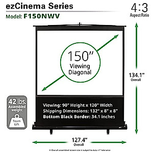 Elite Screens ezCinema 150" Diag. 4:3, Manual Pull Up Projector Screen, Movie Home Theater 8K 4K Ultra HD 3D Ready, 2-Year Warranty | F150NWV