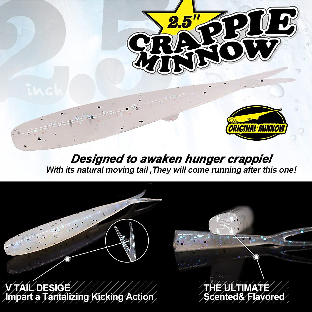 Crappie-Baits- Plastics-Jig-Heads-Kit-Minnow-Fishing-Lures-for Crappie-Panfish-Bluegill-40-Piece Kit - 30 Bodies- 20 Crappie Jig Heads