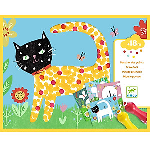 DJECO Dot Painting for Toddlers - Mess-Free Painting Kit - Coloring Starter Kit, Sensory Toys, Non-Stain, Washable Paint Kit w/Reusable Cards, & 4 Foam Markers, Art & Crafts for Kids 18 Months+