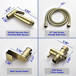 SHAMANDA Brass Rainfall Shower System with Handheld Bidet Sprayer for Toilet,Brushed Gold