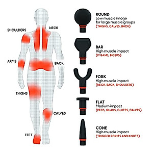 Sharper Image Powerboost Percussion Muscle Massage Gun Deep Tissue - Professional Handheld Massager Gun - 5 Attachments & Carrying Case, Whisper Quiet Operation, 3 Speeds, Full Body Recovery & Relief