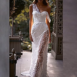 Women's Illusion Lace Beach Wedding Dresses for Bride 2023 Summer Bridal Gowns Sleeveless A-Line Slit Evening Dresses