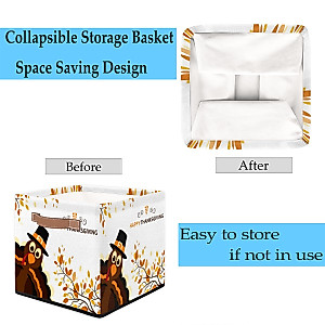13x13x13 Storage Cube Bins Thanksgiving Turkey Storage Cubes 13 inch Collapsible Storage Bins Cubby Storage Baskets for Organizing Shelf Cabinet Bookcase Boxes