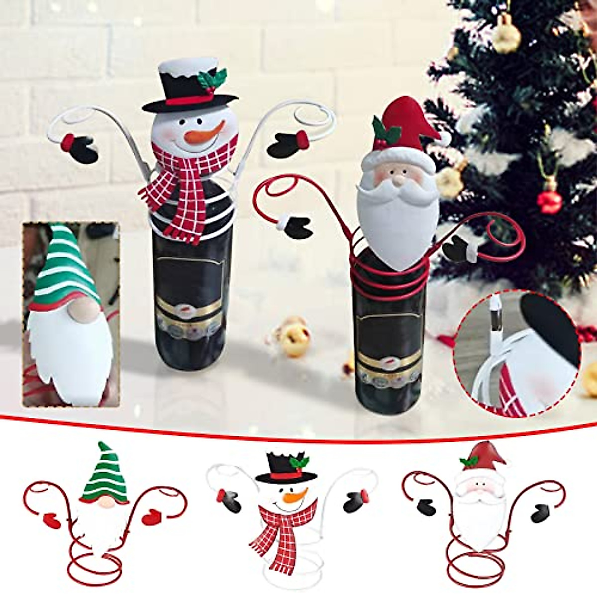 Christmas Holiday Wine Bottle Glass Holders, Snowman Santa Claus Gnome Organizer Rack, Christmas Home Decor Kitchen Storage Bar, Wine Cellar, Cabinet, Pantry,Rack Bar (Set of 3)