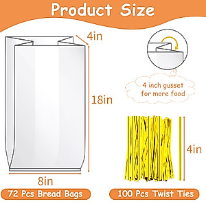 Bread Bags with Ties, 72 Pack Clear Bread Bags for Homemade Bread and 100 Ties, Adjustable Reusable Plastic Bread Bags, Bread Loaf Bags for Home Bakers and Bakery Owners