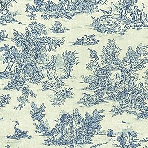 Mini Toile de Jouy Fabric (La Vie Rustique) - Oxford Blue on a Soft, Linen-Look Base Cloth | 100% Cotton Designer Print | 61 inches Wide | Per Yard Length Increment*