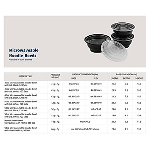 TIYA Food Takeout Bowls - Black Plastic Storage To-Go Containers - Reusable Microwavable Dishwasher Safe Restaurant Bowls - Leak Resistant for Soups & Meal Prep (42 oz Bulk 120 Pack with Clear Lids)