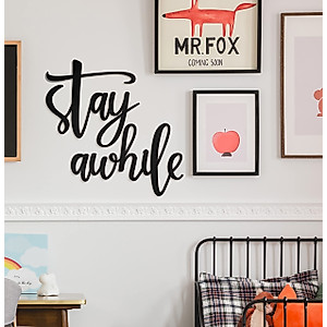 Vivegate Stay Awhile Metal Wall Art Sign - 2 Pieces Black Stay Awhile Wall signs for Home Wall Decor Entryway Wall Decor (Medium - 28"X12")