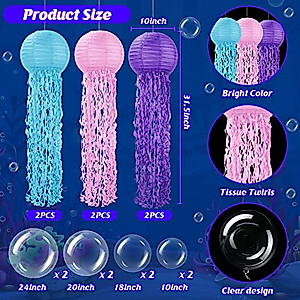 6 Pcs Jelly Fish Paper Lanterns 24 Pcs 10'' 18'' 20'' 24'' Bubble Clear Bobo Balloons Mermaid Party Decorations Under The Sea Ocean Birthday Party Decoration Pink Purple Blue Baby Shower Decorations