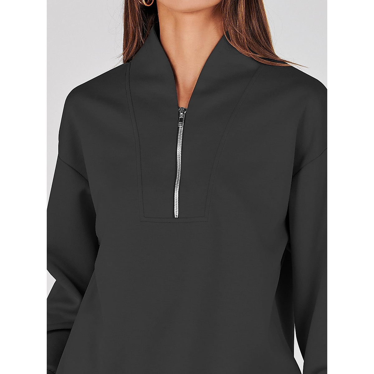 ANRABESS Women's 2 Piece Outfits Sweatsuit Half Zip Sweatshirt Jogger Sweatpant Trendy 2025 Fall Lounge Set Tracksuit Clothes Black Large