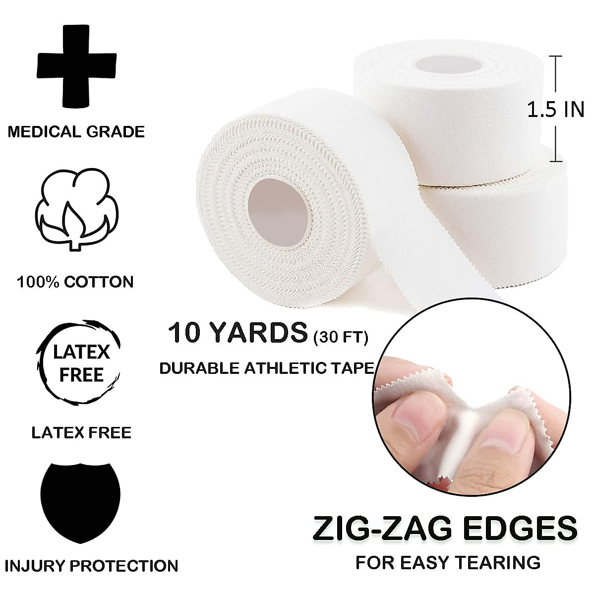 Athletic Sports Medical Tape - No Sticky Residue & Easy to Tear Very Strong Tape for Athlete & Sport Trainers & First Aid Injury Wrap Perfect for Fingers Ankles 1.5in X 30ft (Navy Blue)