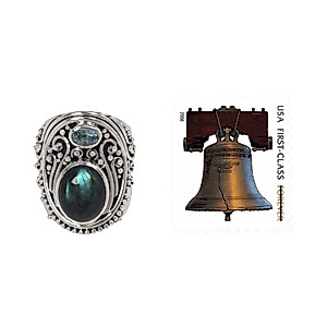 NOVICA Artisan Handcrafted Labradorite Blue Topaz Cocktail Ring Balinese Silver Sterling Grey Indonesia Birthstone [ring Front 1 in L x 0.8 in W x 0.4 in H Band Width 7 mm W] ' Misty Starlight'