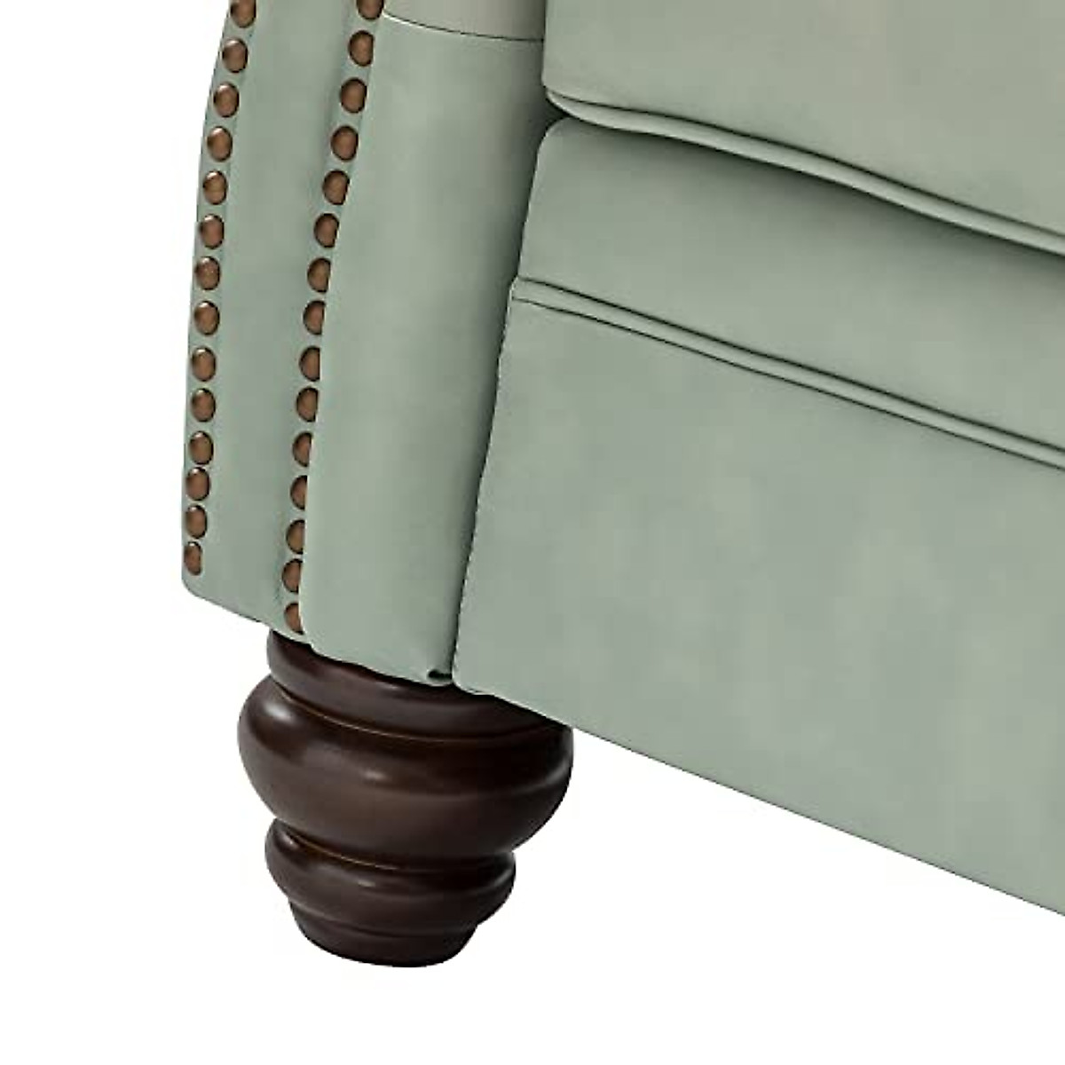 HULALA HOME 81'' Upholstered Leather Sofa with Nailhead Trim and Rolled Armrests, Mid-Century Modern Living Room 3-Seater Couch, Sage Couch with Removable Cushion for Bedroom Apartment