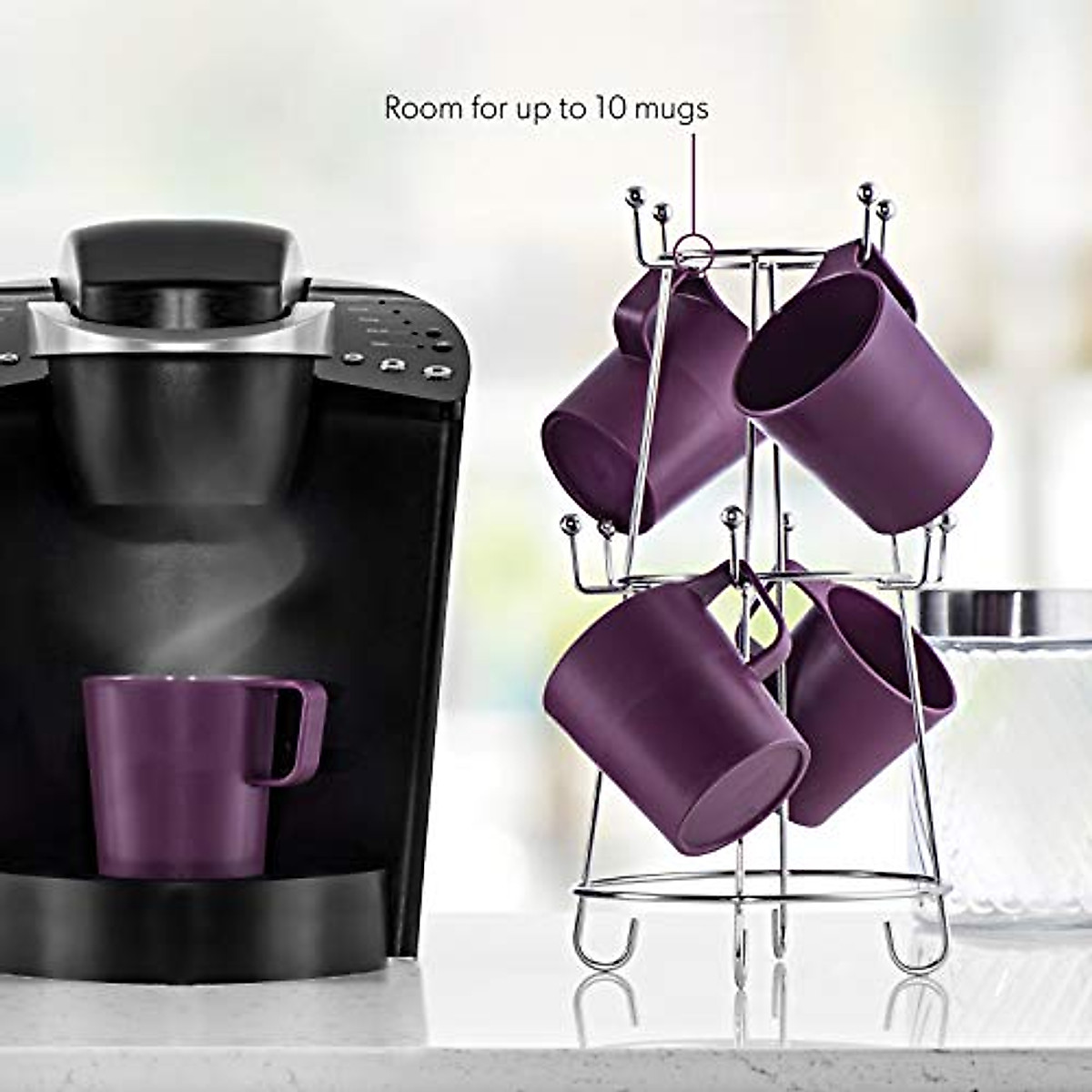 Mindspace Coffee Mug Holder, Mug Rack - Coffee bar Accessories, Kitchen Counter Organizer, Tea Cup Rack Stand with 10-Hooks, Cup Rack for Counter | The Wire Collection, Stainless Steel