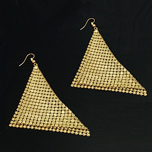 Suyi Trendy Women Earrings Metal Mesh Grid Sequins Tassel Long Drop Dangle Earrings Gold