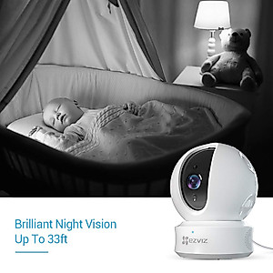 EZVIZ Security Camera 1080P, IP Dome Pan/Tilt Surveillance, Night Vision, Auto Motion Tracking, Pet Baby Monitor, Two Way Audio, Compatible with Alexa and Google(CTQ6C-WH)