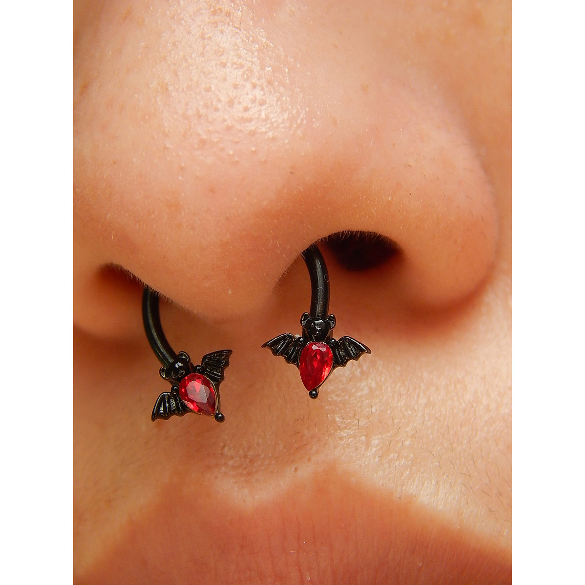 Melighting Septum Rings 16G Black Bat Septum Jewelry Halloween Daith Earrings Clear Red CZ Surgical Steel 316L Tragus Piercing Jewelry Helix Earrings for Women Men
