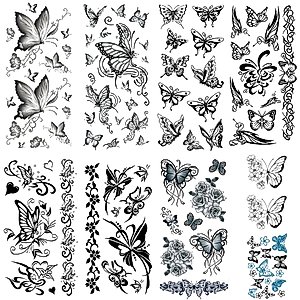 Black Butterfly Temporary Tattoos for Women Sexy 9 Pcs by Yesallwas,Waterproof long lasting Fake Tattoos Stickers for Arms Shoulders sexy body tattoos