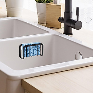 GOODBUY Sponge Holder for Kitchen Sink, Anti-Rust Sink Sponge Holder with Suction Cups, Aluminum Sink Caddy Kitchen Sink Organizer for Sponges, Scrubbers, Soap, Bathroom 5.9" x 2" x 3.3" Grey