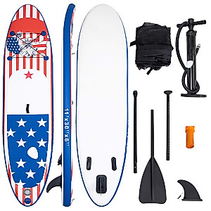 GYMAX Stand Up Paddle Board, Inflatable SUP with Wide Non-Slip EVA Deck, Accessories-Leash, D Rings, Hand Pump, Adjustable Paddle & Backpack, Paddle Boards for Adults Youth (Stars & Stripes Style C)