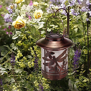Solar Lantern Lights Outdoor, Dragonfly Waterproof Metal Hanging Solar Lights Decorative for Garden, Patio, Courtyard and Tabletop (Dragonfly)