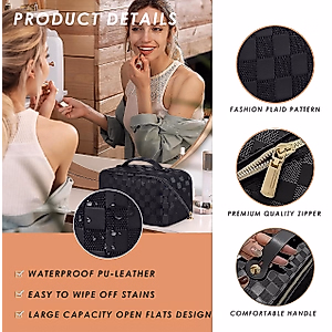 Checker Makeup Bag, Checkered Cosmetic Bag, Large Capacity Travel Cosmetic Bag, Everyday Makeup Bag, Emergency Bag for Teen Girls (WHITE)