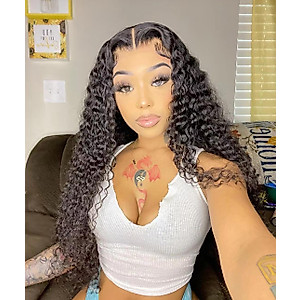 Josblue 4x4 Deep Wave Lace Closure Wigs Human Hair for Black Women Curly Human Hair Wigs Glueless Wigs Human Hair Pre Plucked Deep Wave Peruvian Virgin Wet and Wavy Human Hair Wigs 150% Density