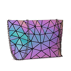DIOMO Geometric Luminous Purses and Handbags for Women Holographic Reflactive Crossbody Bag (Green X)