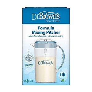 Dr. Brown's Baby Formula Mixing Pitcher with Adjustable Stopper, Locking Lid, & No Drip Spout, 32oz, BPA Free, Blue