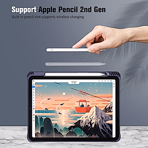 Fintie SlimShell Case for iPad Pro 11-inch (4th / 3rd Generation) 2022/2021 - Soft Flexible TPU Stand Back Cover with Pencil Holder, Also Fit iPad Pro 11" 2nd / 1st Gen, Ocean Marble