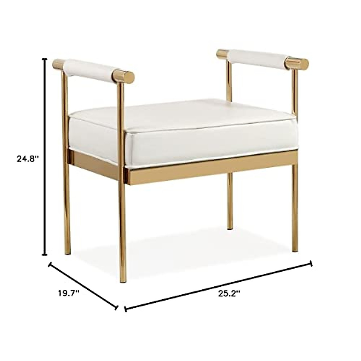 TOV Furniture The Diva Collection Modern Style Faux Leather Upholstered Salon Entry Way Bench, White