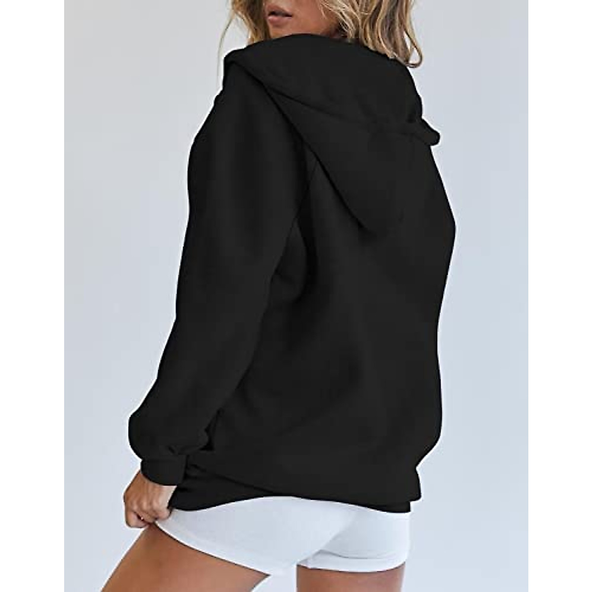 Ezbelle Women's Zip Up Hooded Oversized Sweatshirts Full Zipper Lightweight Hoodie Long Sleeve Cardigantops Y2k Fall Winter Clothes Black L