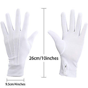 Shappy 2 Pairs White Cotton Gloves Men Costume Stitched Uniform Gloves for Wedding Formal Tuxedo Party Jewelry Inspection (Nylon 10 Inch)