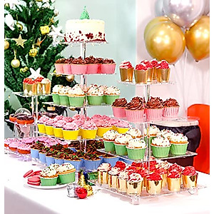 Utopia Home - Square Acrylic Cupcake Stand with Yellow LED Light Strings - 4 Tier Premium Cupcake Tower - Cup Cake Tier Stand for Dessert Table - Ideal for Weddings Birthday Parties