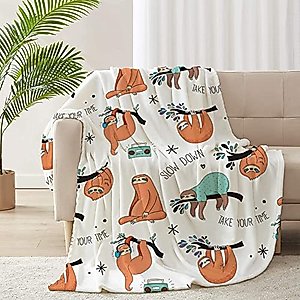 Cute Sloth Blanket, Printed Throw Ultra-Soft Comfortable Flannel Fleece Soft Throw Blanket for Bed Sofa 50x40 Inches (Sloth, 50" x 40")