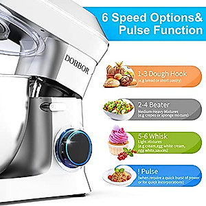 9.5QT Standing Mixer, DOBBOR 7 Speeds 660W Tilt-Head Kitchen Dough Mixer, Electric household mixers with Dough Hook, Whisk, Beater, Splash Guard & Mixing Bowl for Baking - Silver