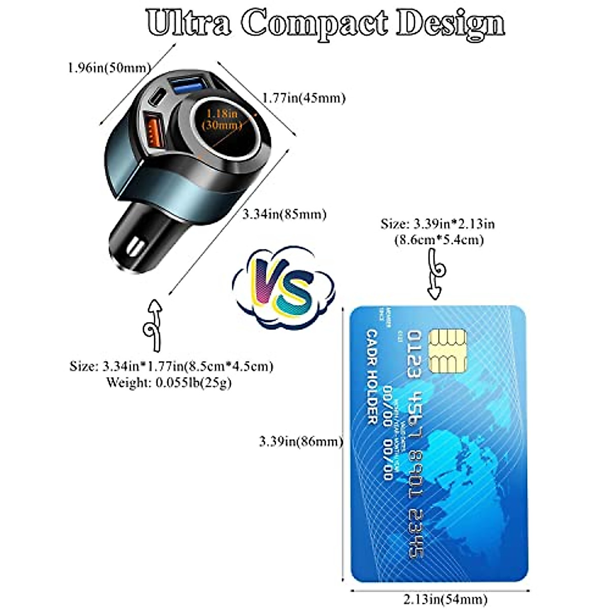 [4IN1&QC3.0] Cigarette Lighter Splitter Adapter, Car USB Charger Adapter Multi Port [with QC3.0/Type-C/3.1A], 12V-24V Car Adapter Compatible with iPhone 14/13/12/11/XS/XR/8/7,iPad,Samsung,Dash Cam etc