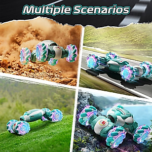 YTKIH Gesture Sensing RC Stunt Car, Best Birthday Gift Ideas for Boys 6-12, Toys for Boys Age 8/9/10/11/12, 4WD 2.4GHz Remote Control Twist Car with Light & Music, Off Road 360° Rotating