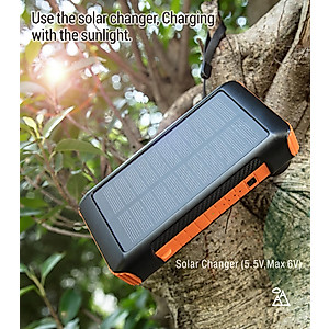 OOPOWEROO Solar Power Bank 20000mAh Built in Hand Crank and 4 Cables 22.5W Fast Charge Power Bank 5 Outputs & 5 Inputs Solar Portable Charger, SOS/Strobe/Strong Flashlights, Carabiner (Orange)