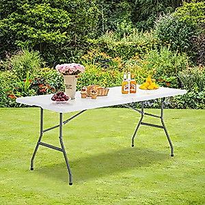 Goplus Folding Tables, 6ft Foldable Plastic Card Table, Portable Heavy Duty Fold Up Table w/Handle, White Outdoor Utility Folding Table for Picnic, Party, Dining, Camping, Beach, BBQ, No Assembly