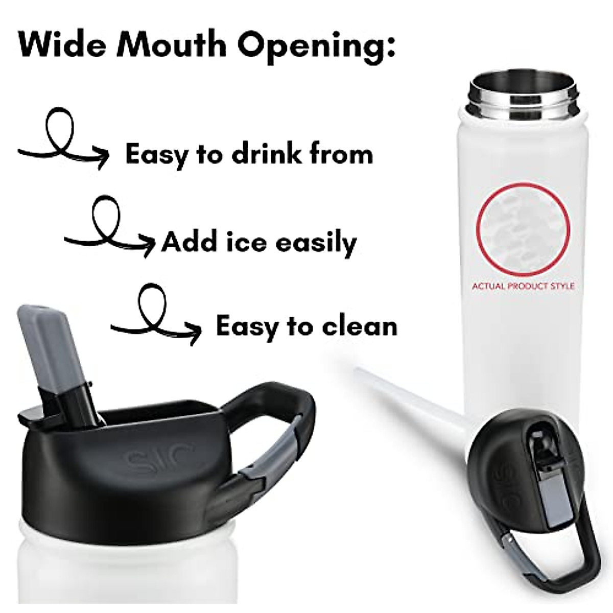 Seriously Ice Cold SIC 27oz Insulated Water Bottle Thermos, Premium Triple Layer Vacuum Stainless Steel, BPA Free Wide Mouth Lid with Carabiner Clip