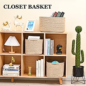 HOMHOLDON Cotton Rope Storage Baskets for Organizing, 15"x10"x9" Set of 1 Woven Basket for Storage, Shelf Basket Cube Storage Bins for Bathroom,Bedroom,Living Room,Laundry,Nursery Room,Clothes,Towels,Toys, Blanket(Brown)