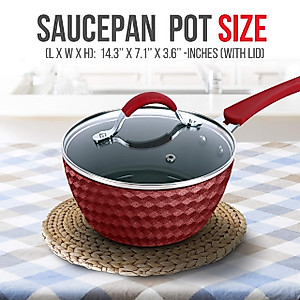 NutriChef Saucepan Pot with Lid - Non-Stick High-Qualified Kitchen Cookware, 1.7 Quart (Works with Model: NCCW11RDD)