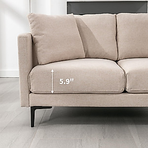 Mjkone 107" Modern Linen Sectional L-Shaped Couch, Convertible L Shaped Sofa with 2 Cushions, Oversized 5 Seat Corner Sofa Couch Set with Sturdy Legs for Living Room Apartment - Beige