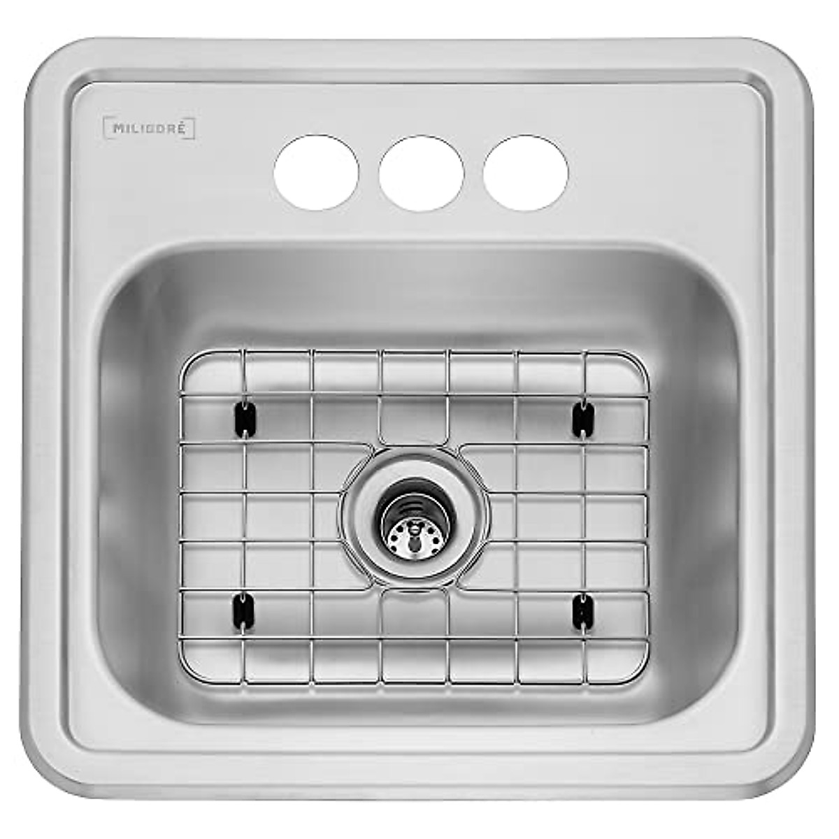 Miligoré 15" x 15" Single Bowl Top-Mount Drop-in 22-Gauge Stainless Steel Bar/Prep/Utility Sink - Includes Drain/Grid