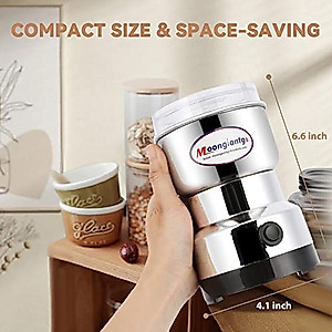 Moongiantgo Mini Spice Coffee Grinder Electric 10s Fast Grinding Multifunction Smash Machine Dry Grain Mill Grinder for Spices Seeds Rice Beans Seasonings (Silver, 110V)