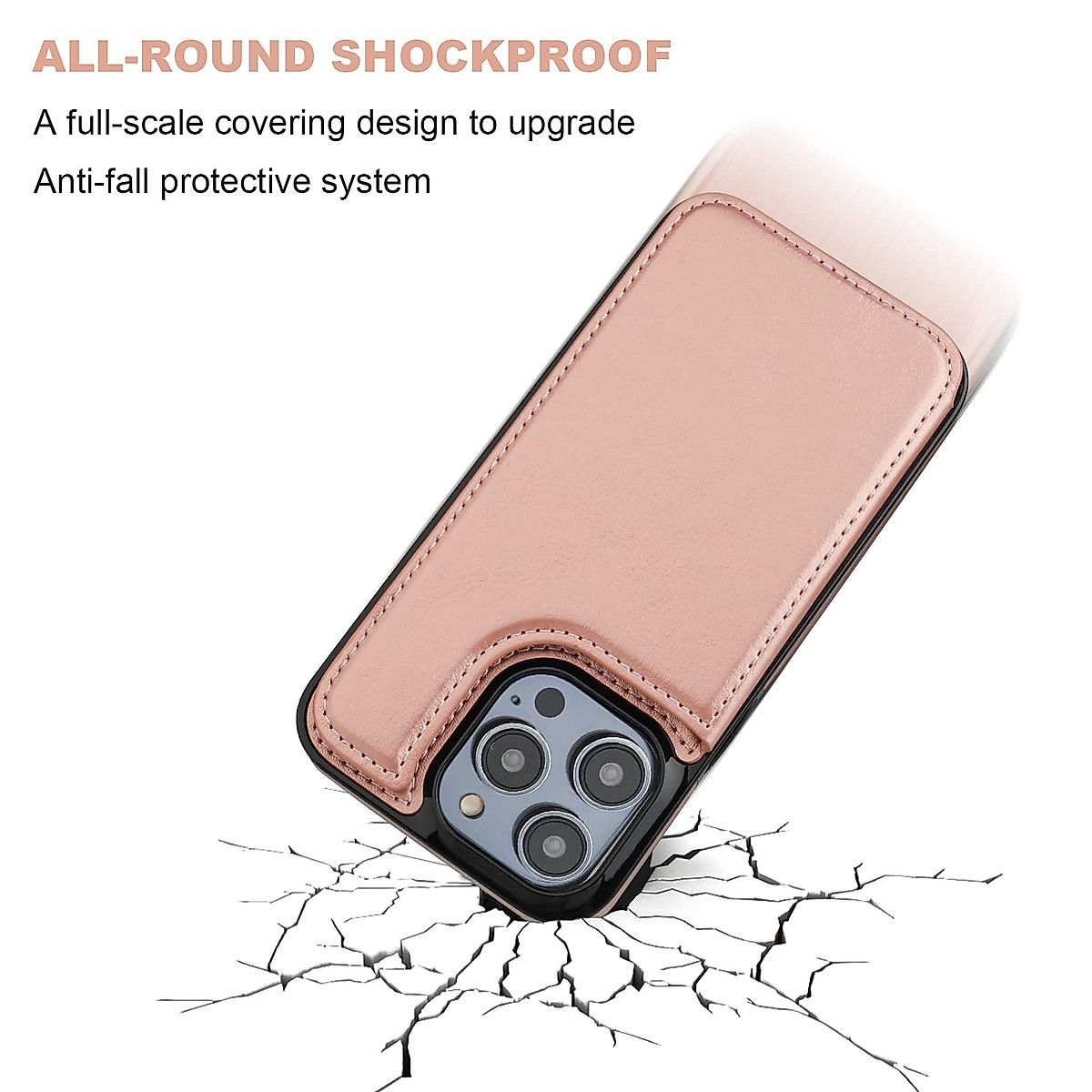 ONETOP Compatible with iPhone 14 Pro Wallet Case with Card Holder, PU Leather Kickstand Card Slots Case, Double Magnetic Clasp and Durable Shockproof Cover 6.1 Inch (Rose Gold)