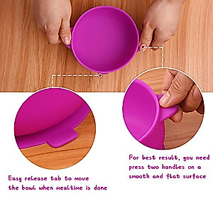 KingKam 2 Pack Baby Bowls with Suction, Silicone Stay up Baby Bowl for Kids and Toddlers, Silicone Bowls and Spoons for Baby Toddler Bowls, Baby Feeding Bowls Set - Pink/Purple